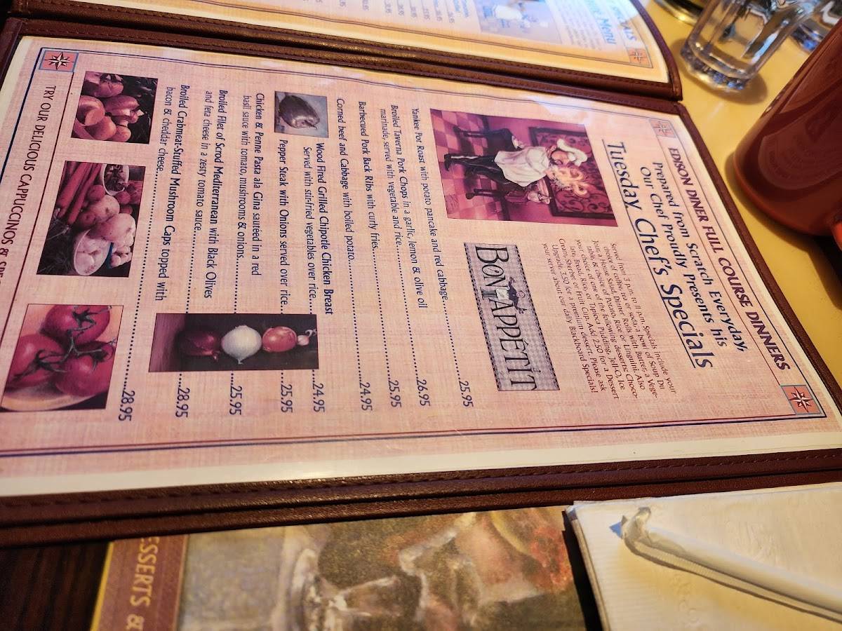 Menu at The Edison Diner restaurant, Edison