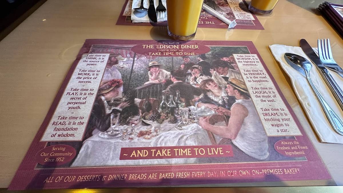 Menu at The Edison Diner restaurant, Edison