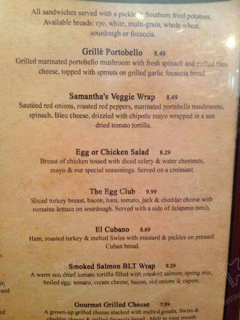 Menu at The Egg Cafe & Eatery, Tallahassee, Austin Davis Ave