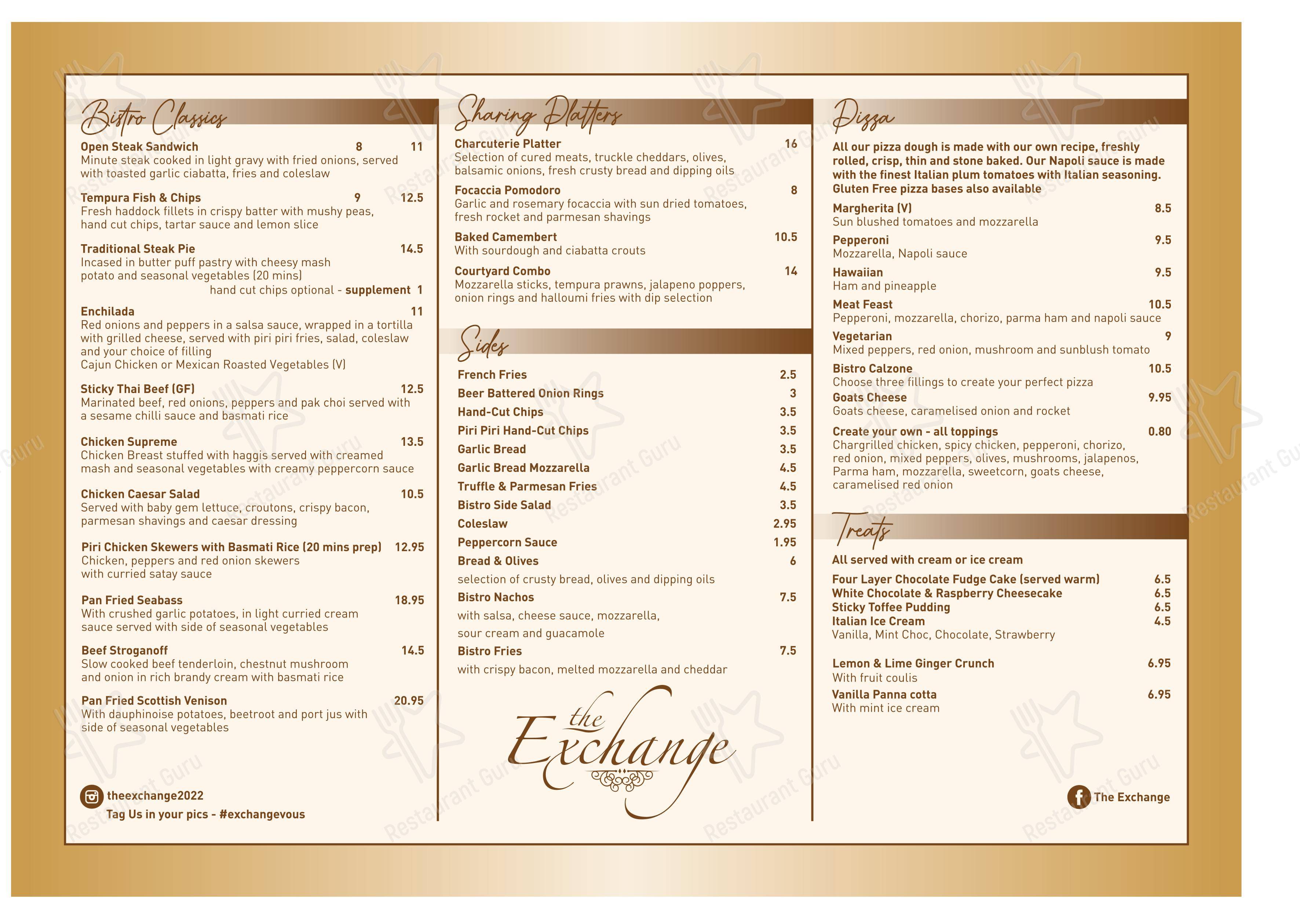 Menu at The Exchange pub & bar, Greenock