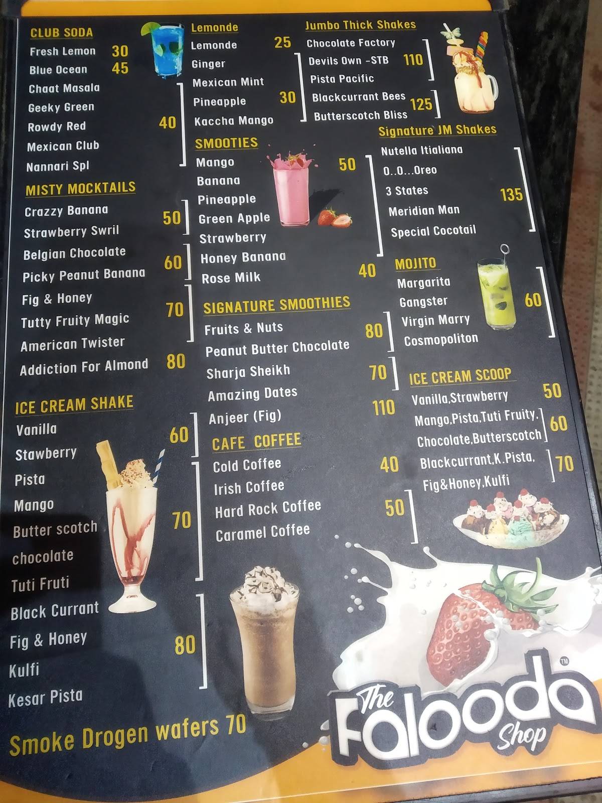 Menu at The Falooda Shop, Karur, Car St