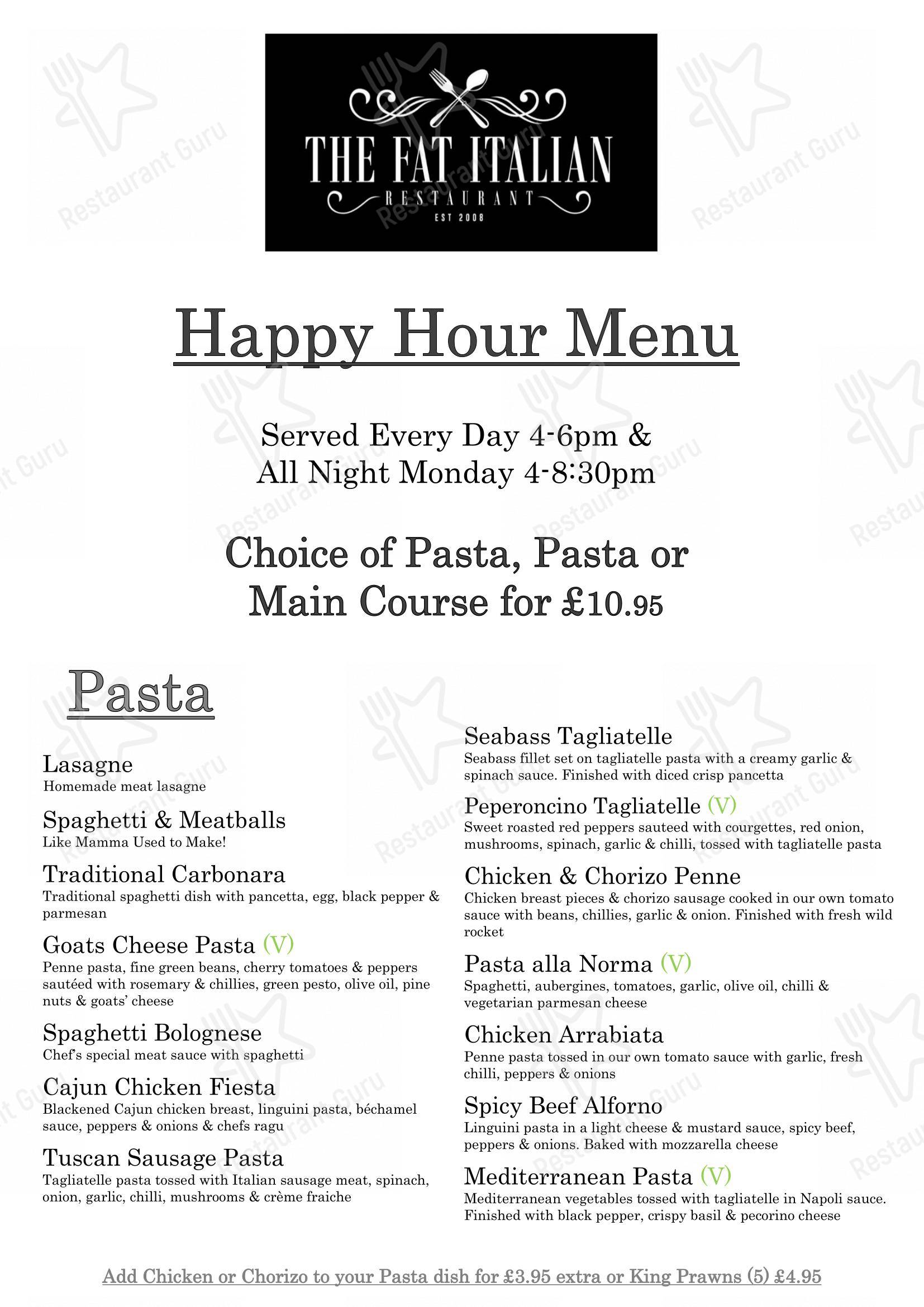 Menu at The Fat Italian Ormskirk restaurant, Ormskirk, 47-49 Derby St