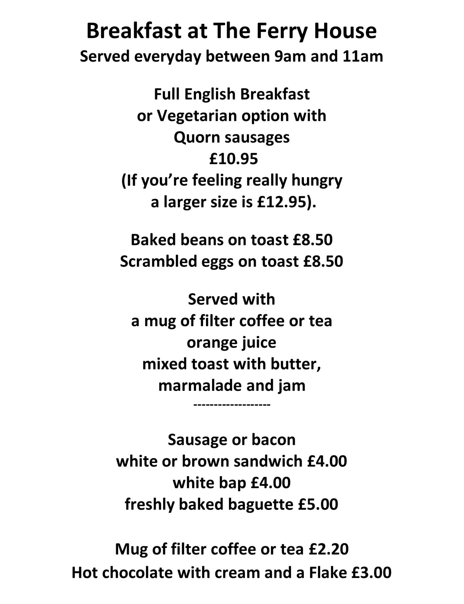Menu at The Ferry House pub & bar, Norwich