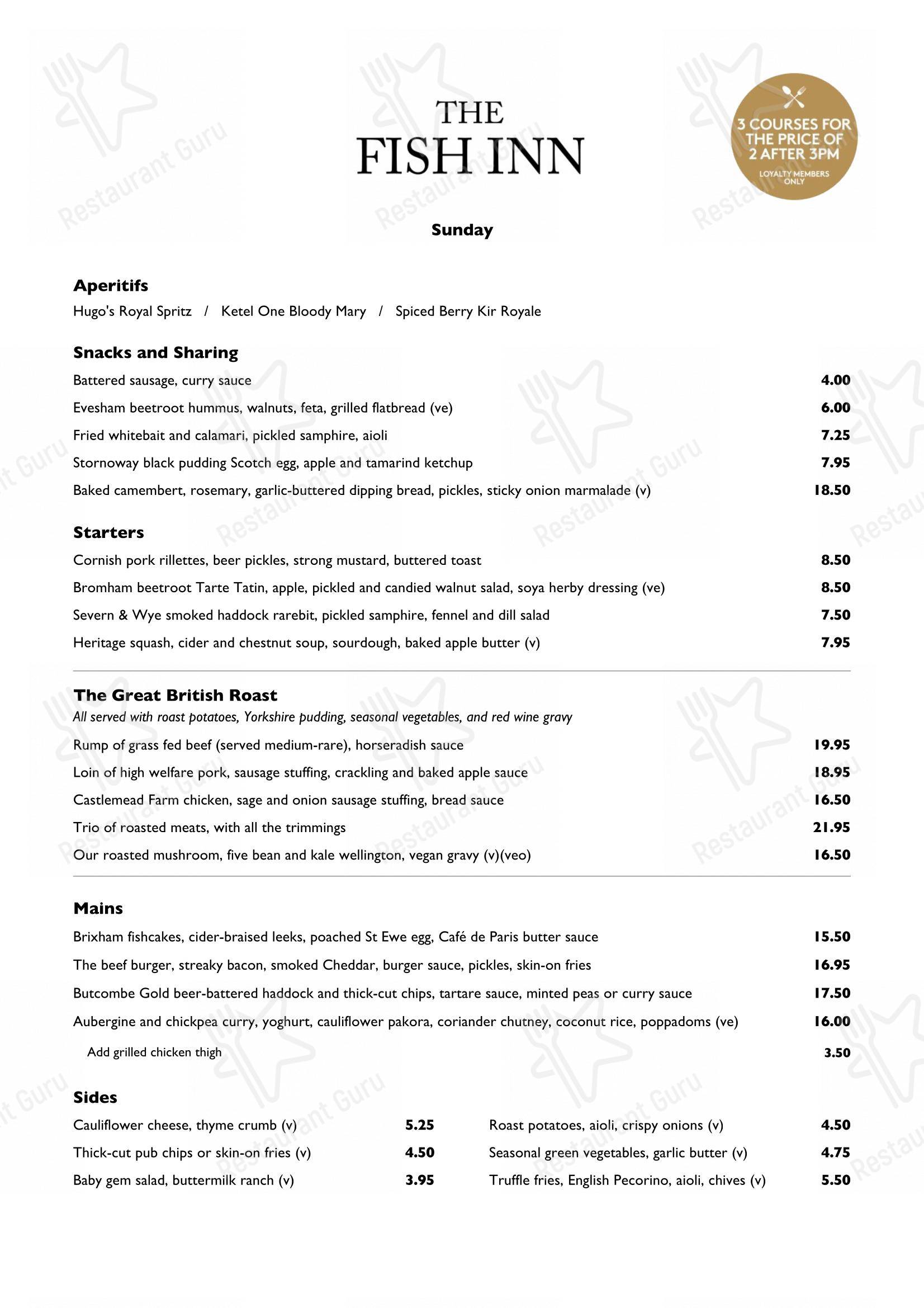 Menu at The Fish Inn, Ringwood pub & bar, Ringwood, The Bridges