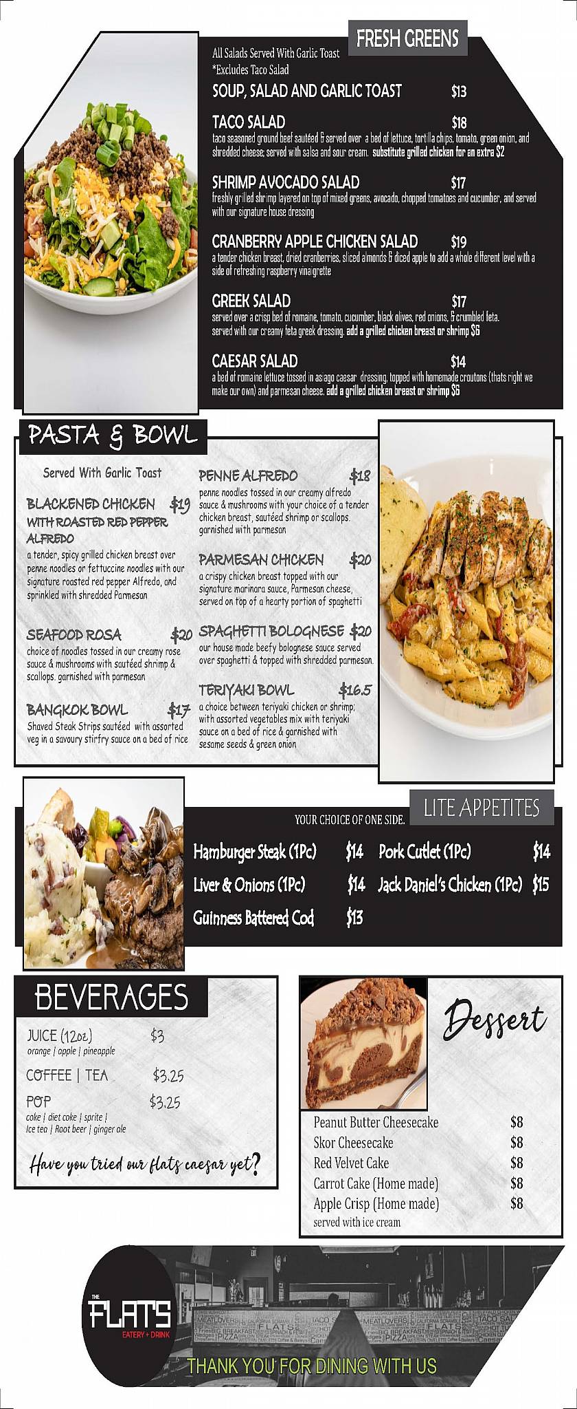 Menu au The Flats Eatery + Drink restaurant, Regina