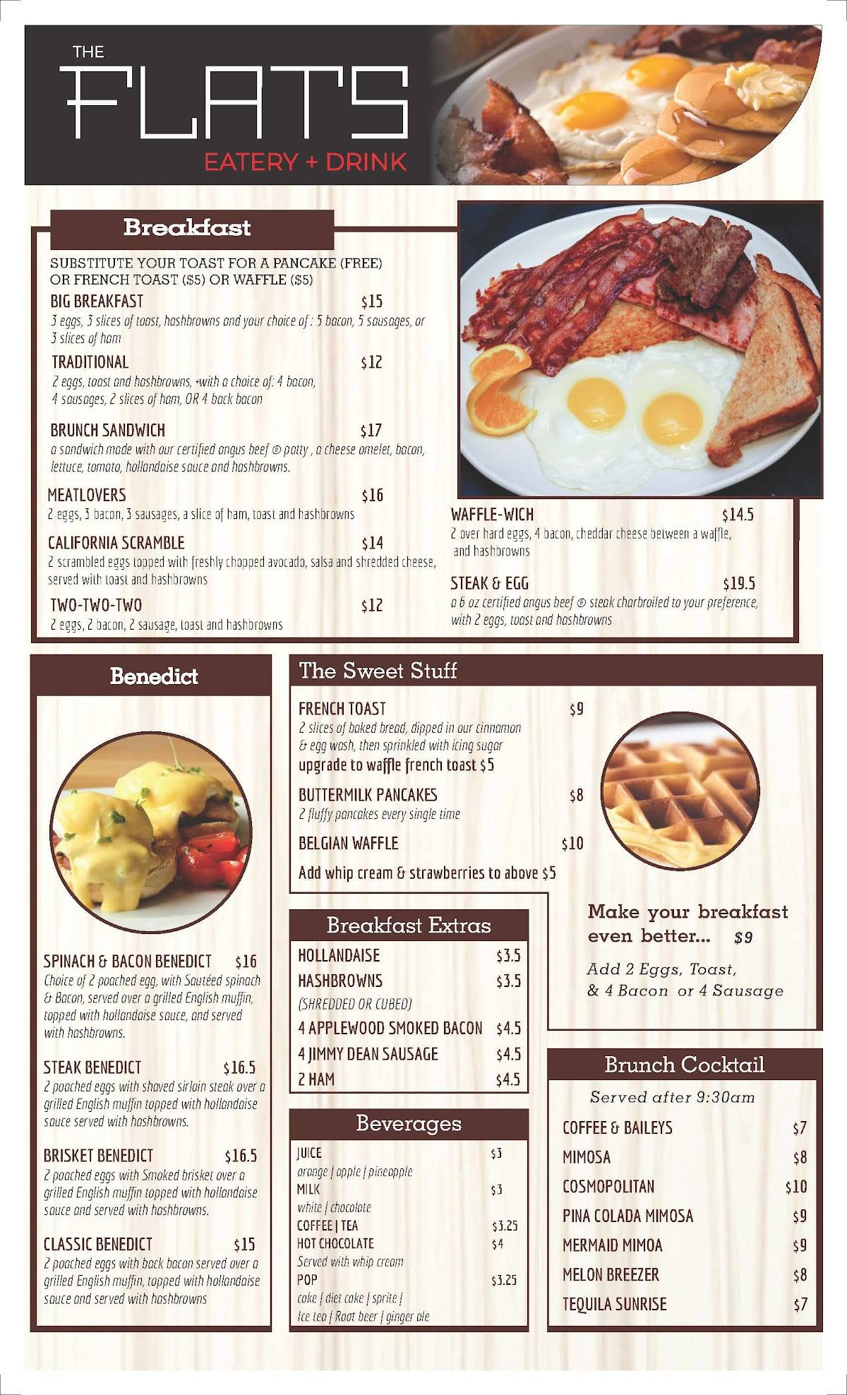 Menu au The Flats Eatery + Drink restaurant, Regina