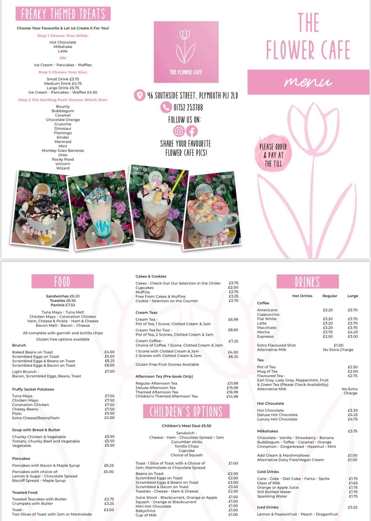 Menu at The Flower Cafe, Plymouth
