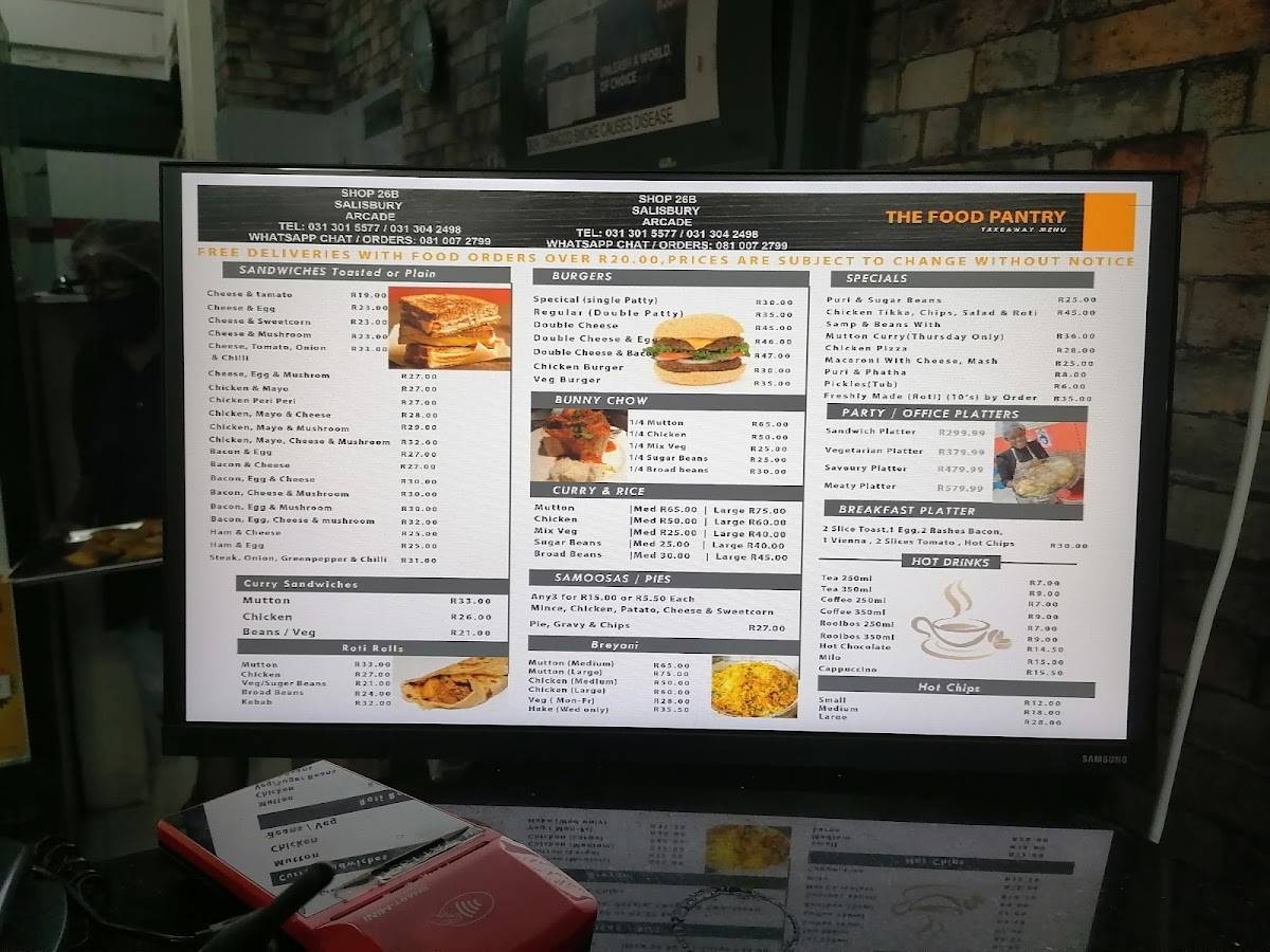 Menu at The Food Pantry restaurant, Durban