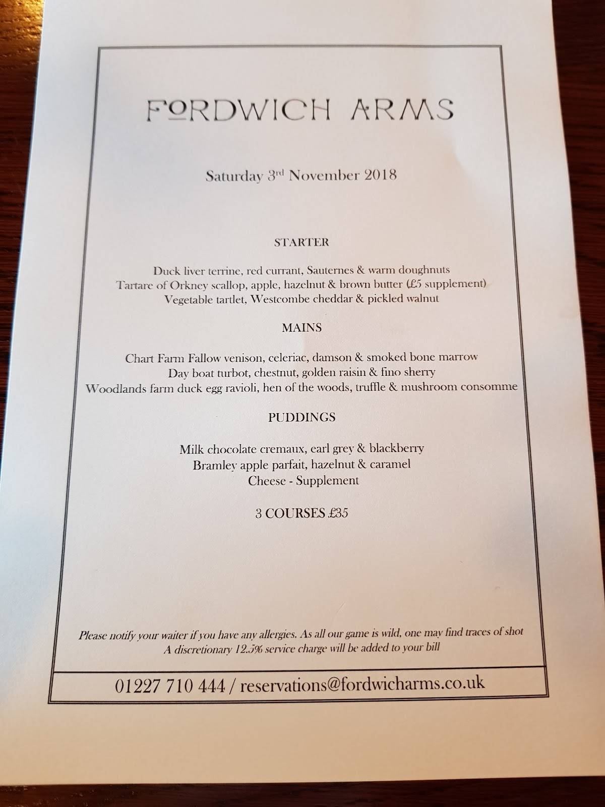 Menu at The Fordwich Arms pub & bar, Fordwich