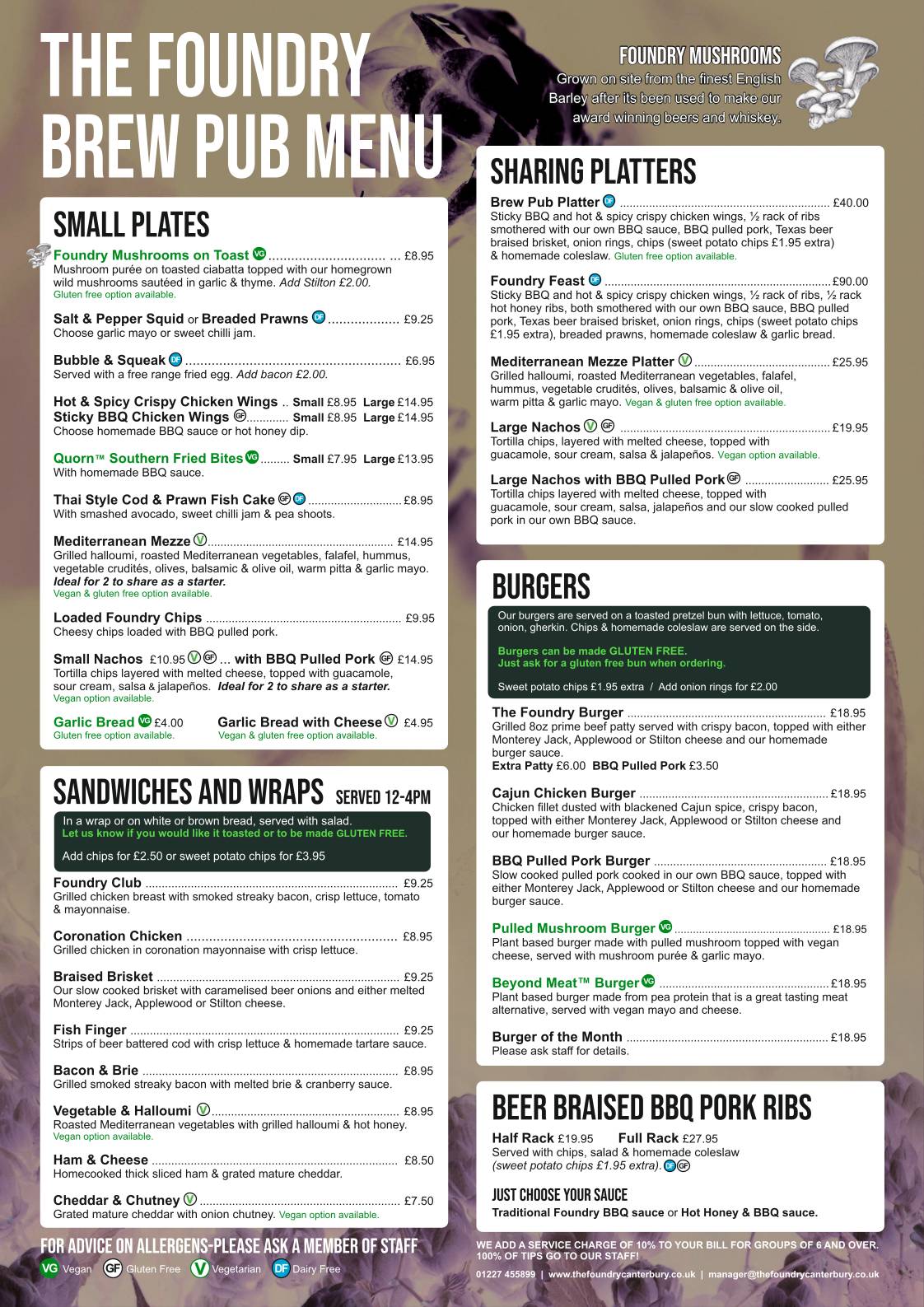 Menu at The Foundry Brewpub - Canterbury Brewers and Distillers, Canterbury