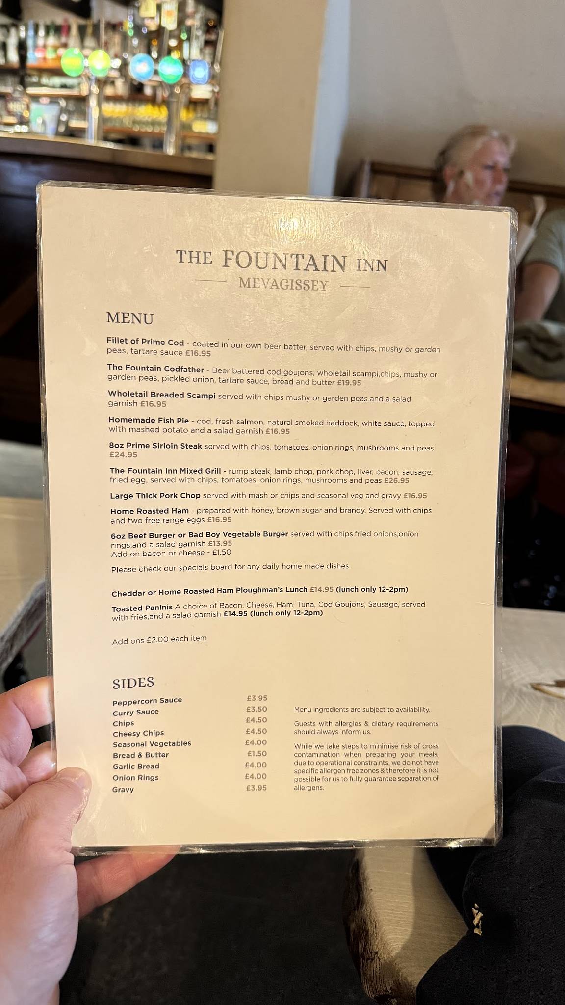 Menu at The Fountain Inn pub & bar, Mevagissey