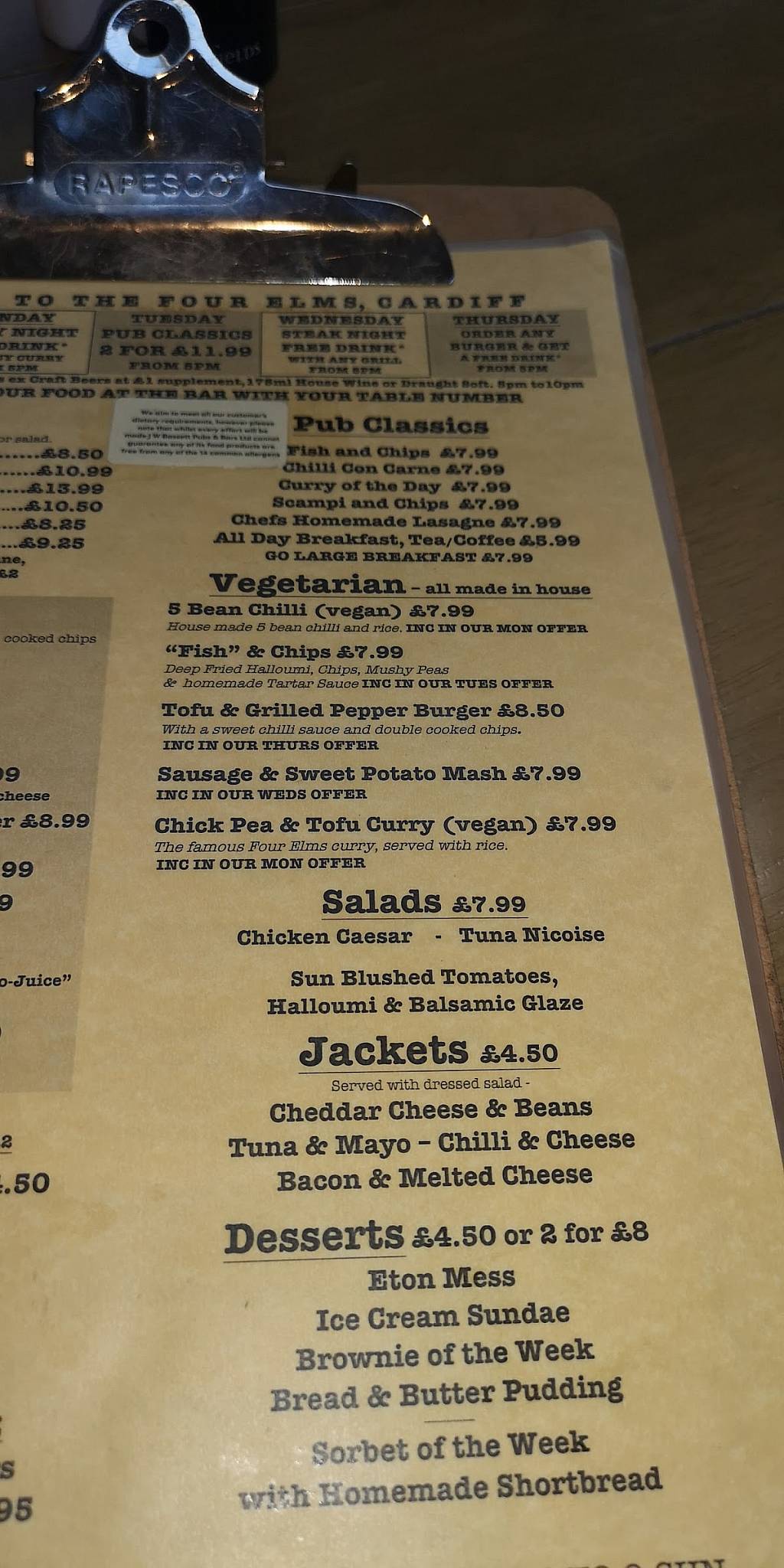 Menu at The Four Elms - JW Bassett Pub, Cardiff