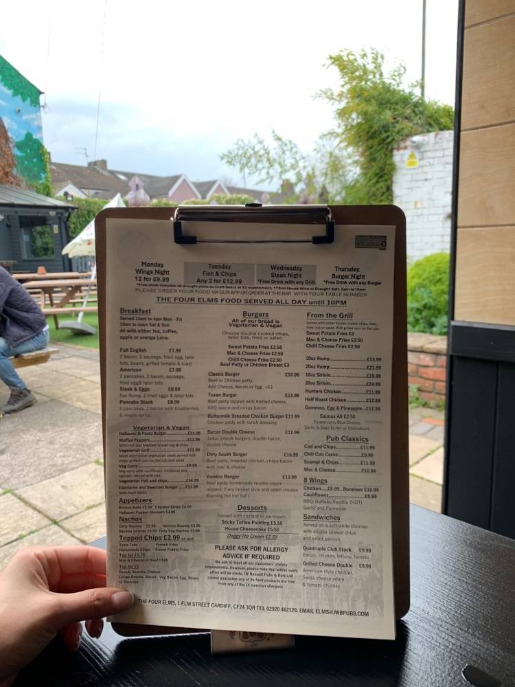 Menu at The Four Elms - JW Bassett Pub, Cardiff