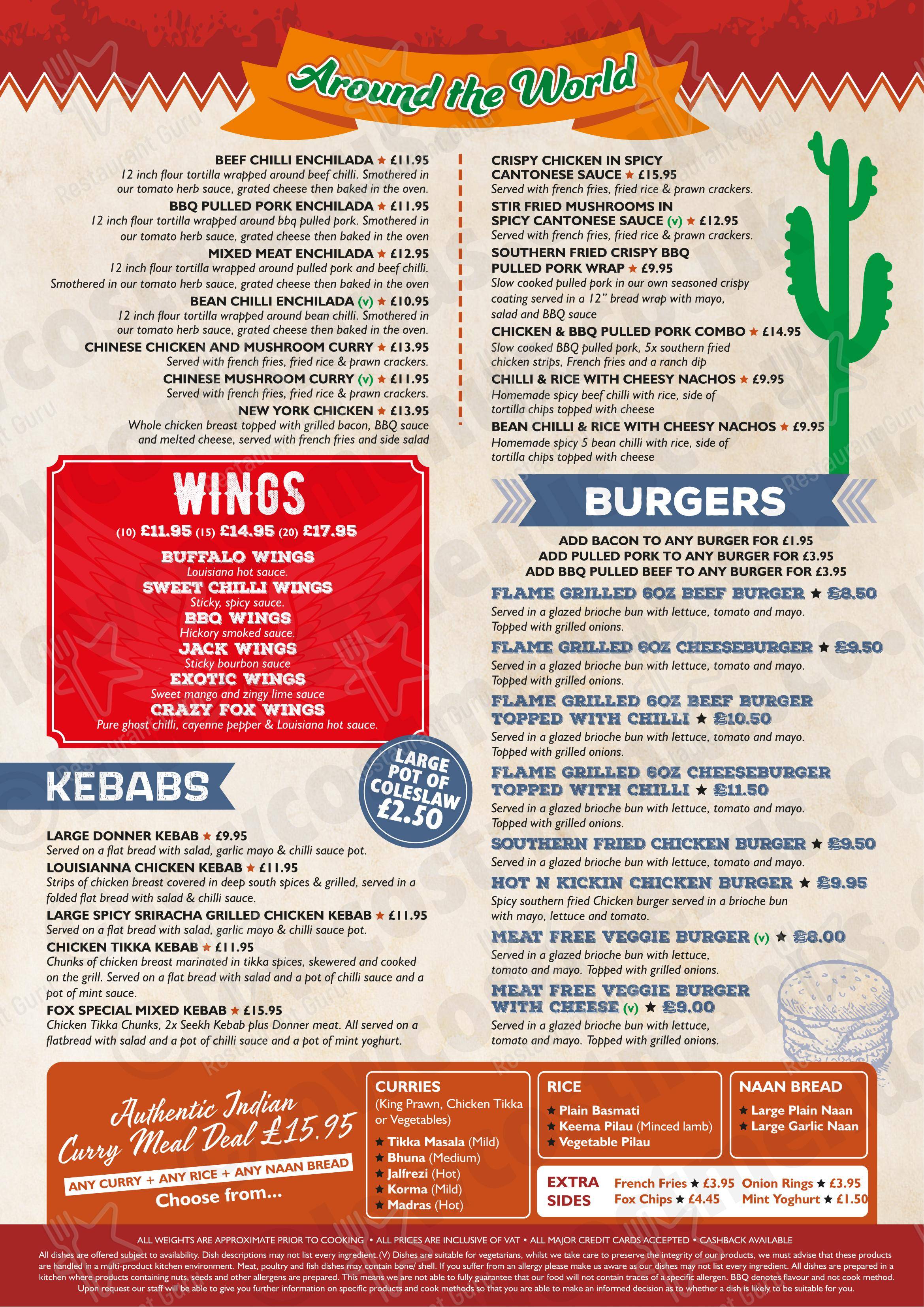 Menu at The Fox Inn pub & bar, Thorpe Willoughby, Fox Lane