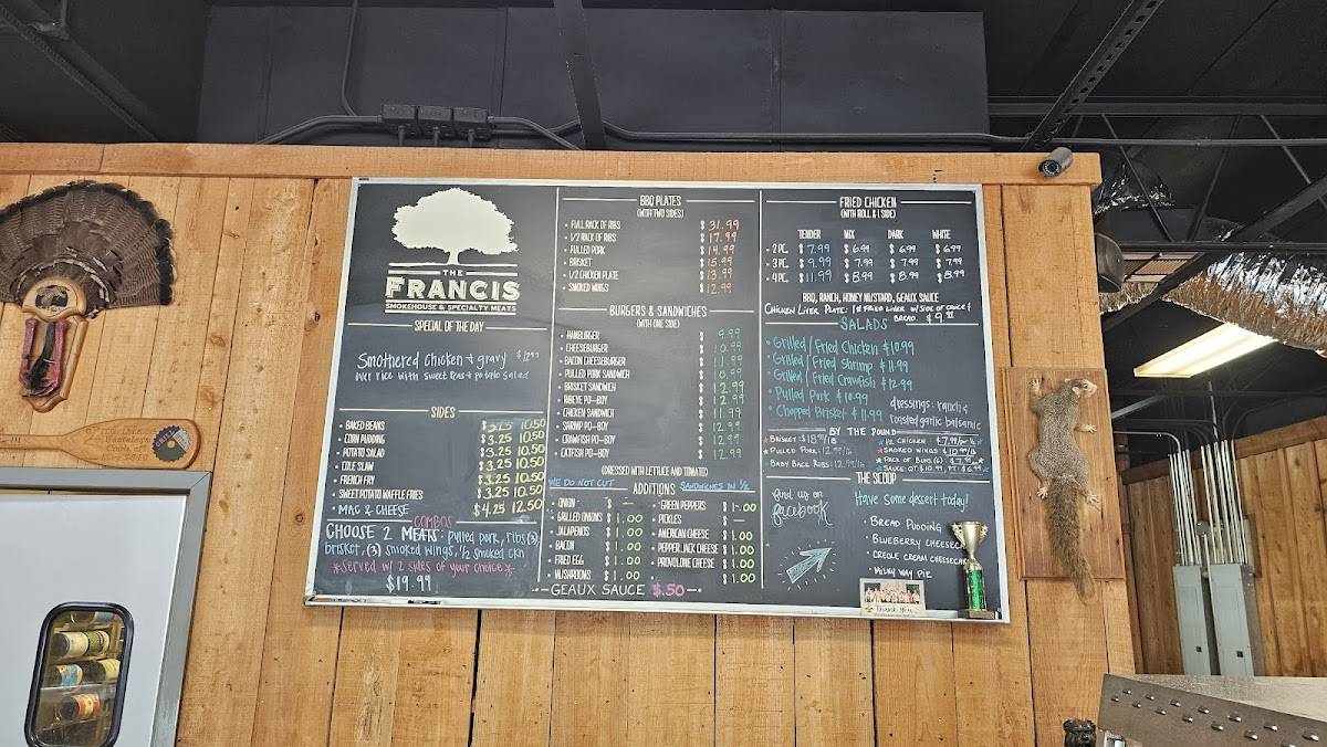 Menu at The Francis Smokehouse&Specialty Meats BBQ, Saint Francisville