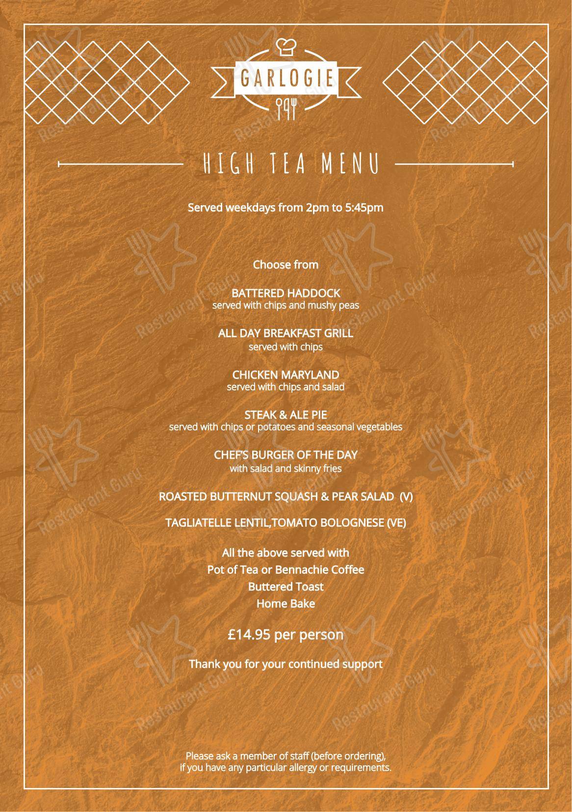 Menu at The Garlogie Inn pub & bar, Garlogie