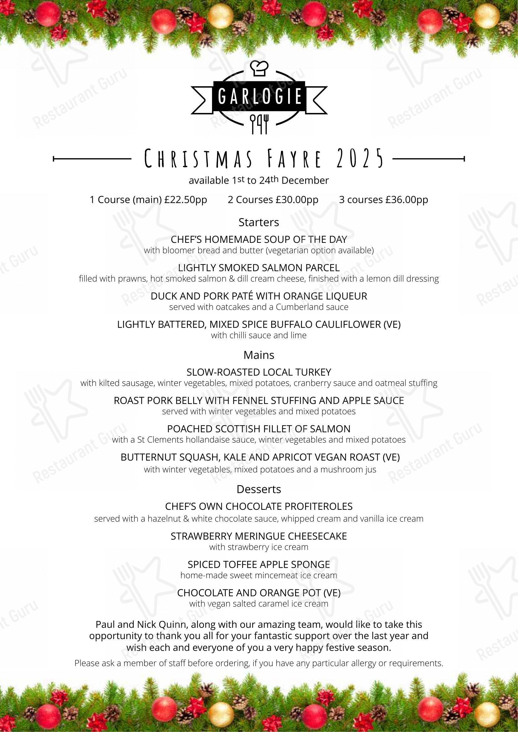 Menu at The Garlogie Inn pub & bar, Garlogie