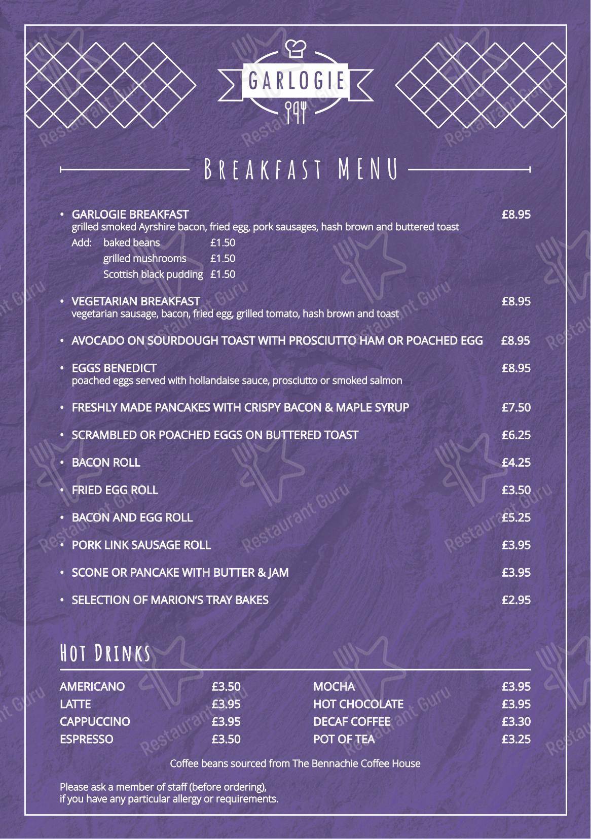 Menu at The Garlogie Inn pub & bar, Garlogie