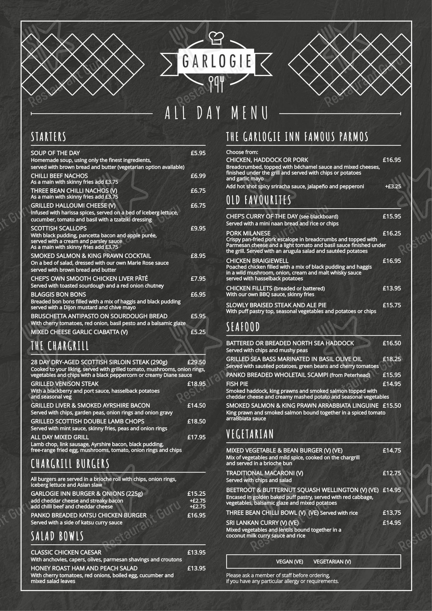 Menu at The Garlogie Inn pub & bar, Garlogie