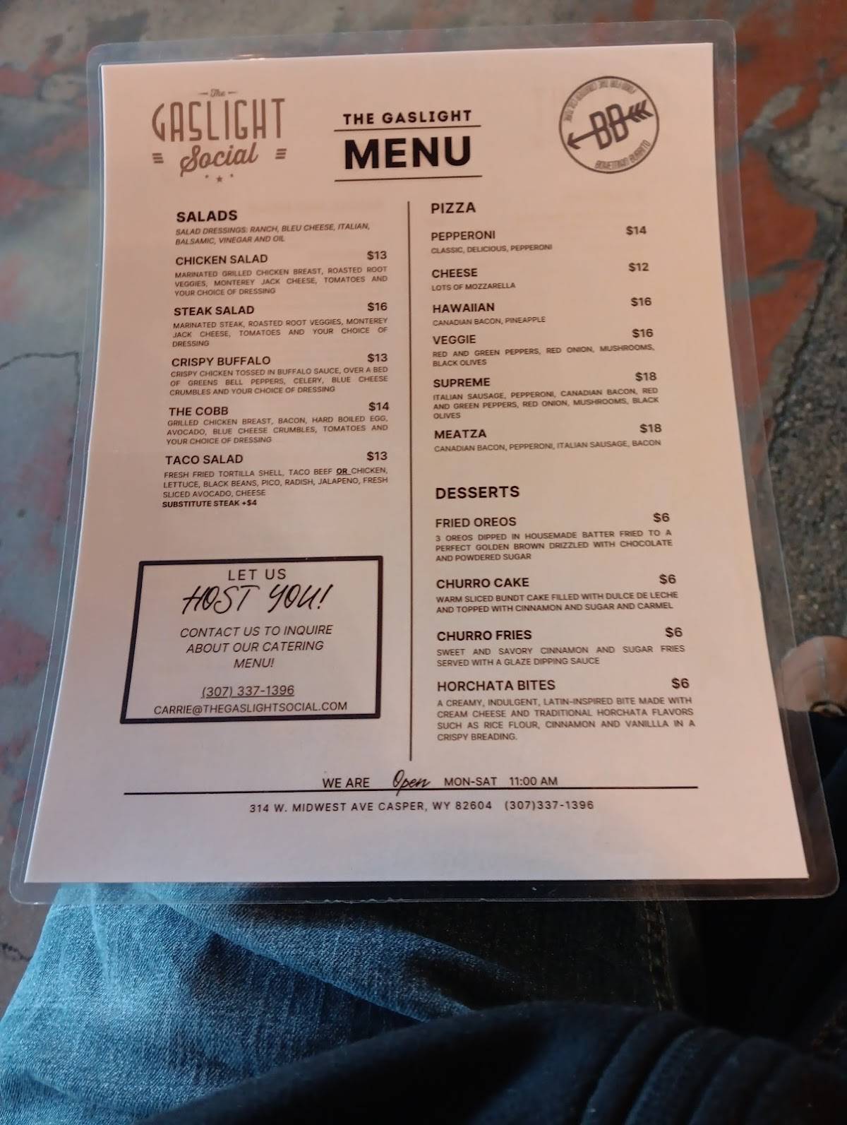 Menu at The Gaslight Social and Bohemian Burrito pub & bar, Casper