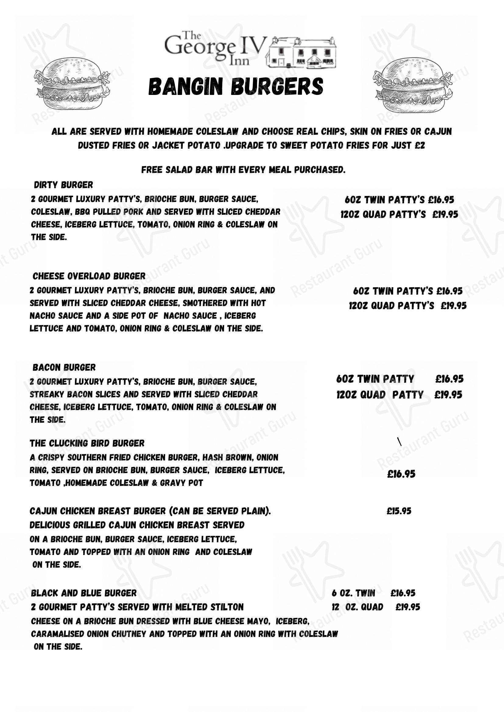 Menu at The George IV Inn restaurant, Ystalyfera, Heol Gwys