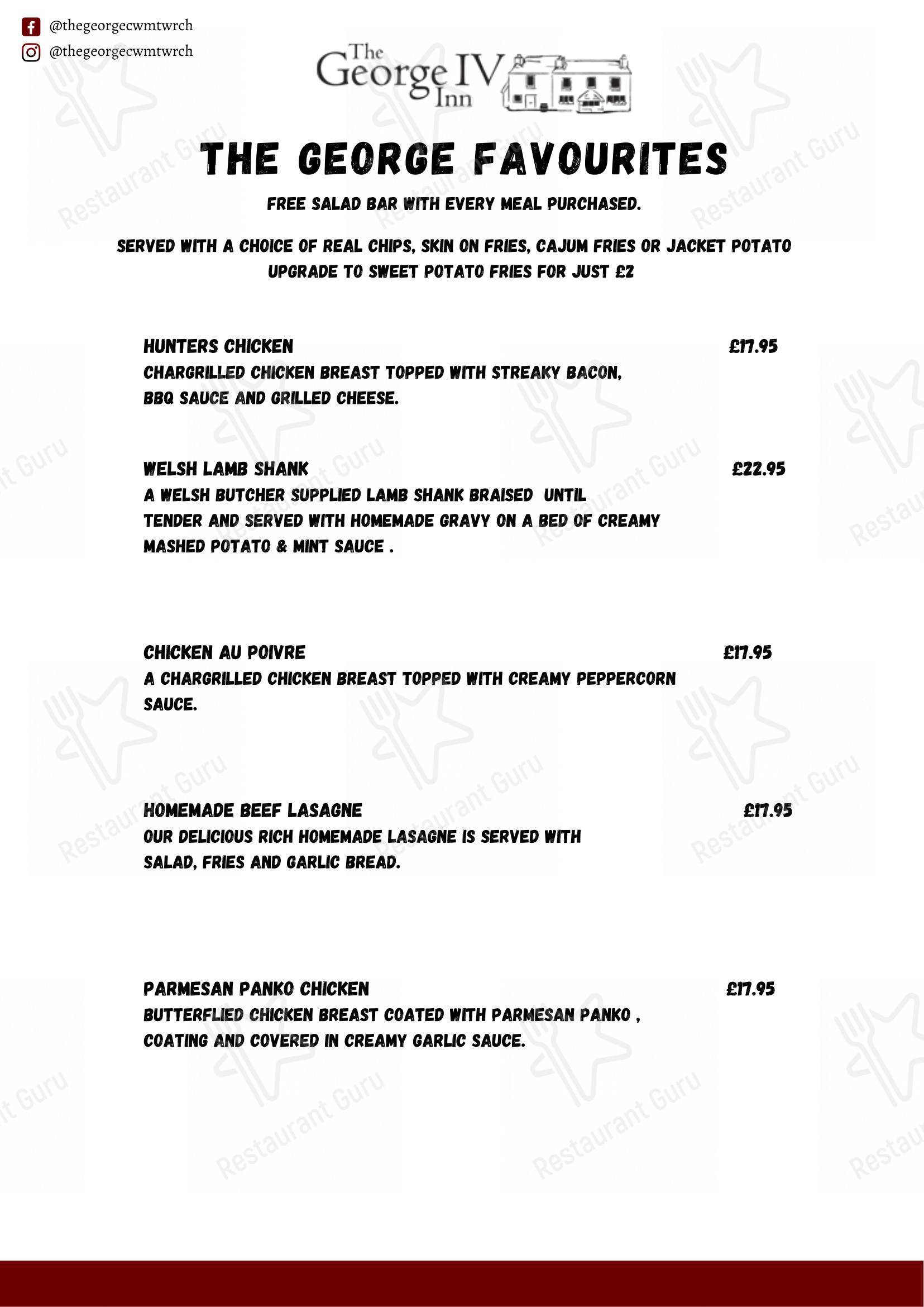 Menu at The George IV Inn restaurant, Ystalyfera, Heol Gwys