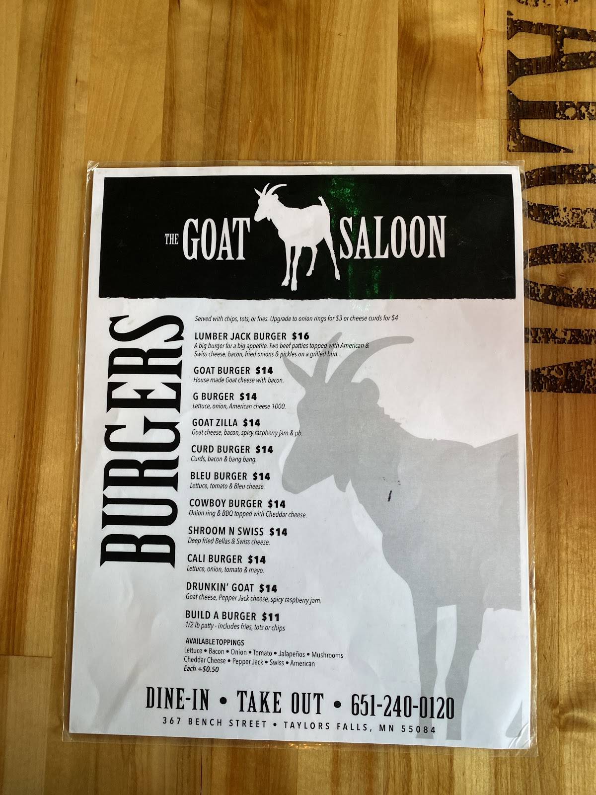 Menu at The Goat Saloon pub & bar, Taylors Falls