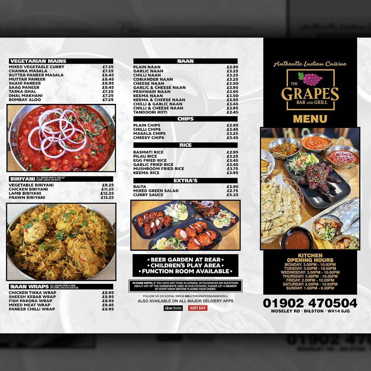 Menu at The Grapes Bar and Grill, Bilston