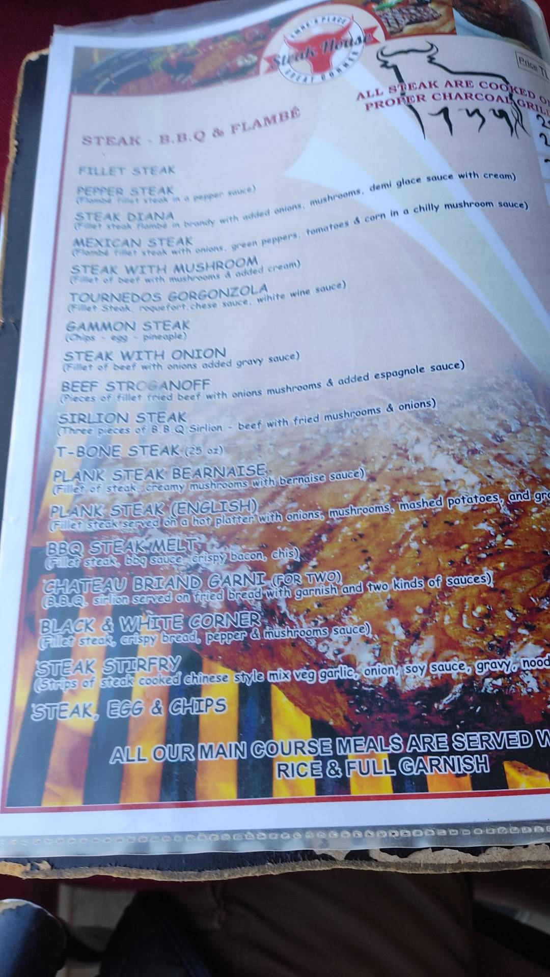 Menu at The Great Corner Steak House, Marmaris