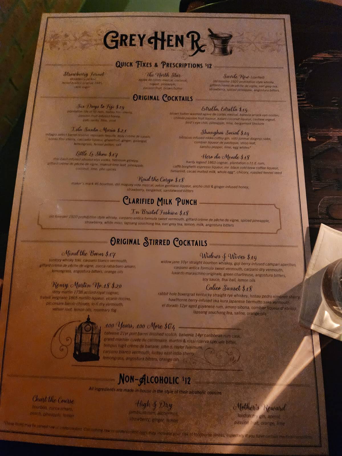 Menu at The Grey Hen Rx at Century Grand pub & bar, Phoenix