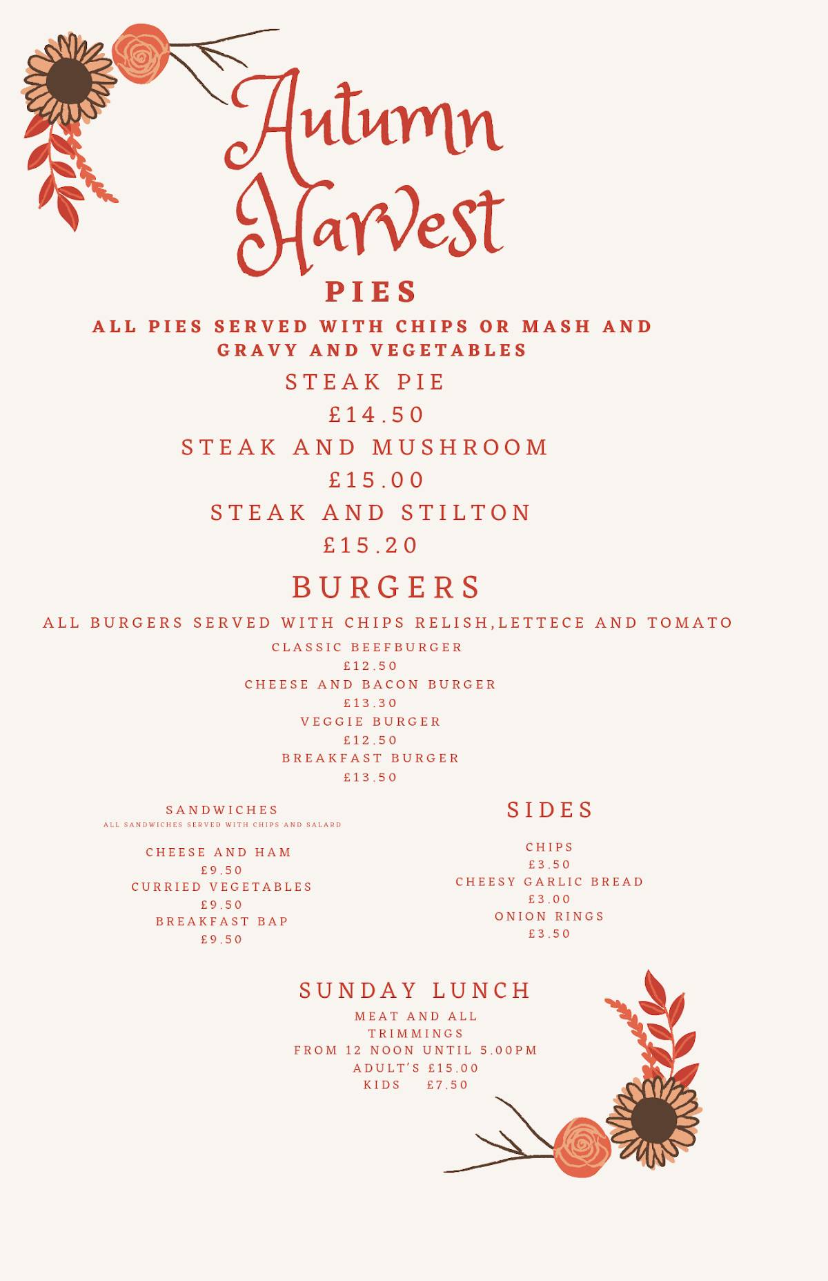 Menu at The Grey Horse pub & bar, Wheldrake