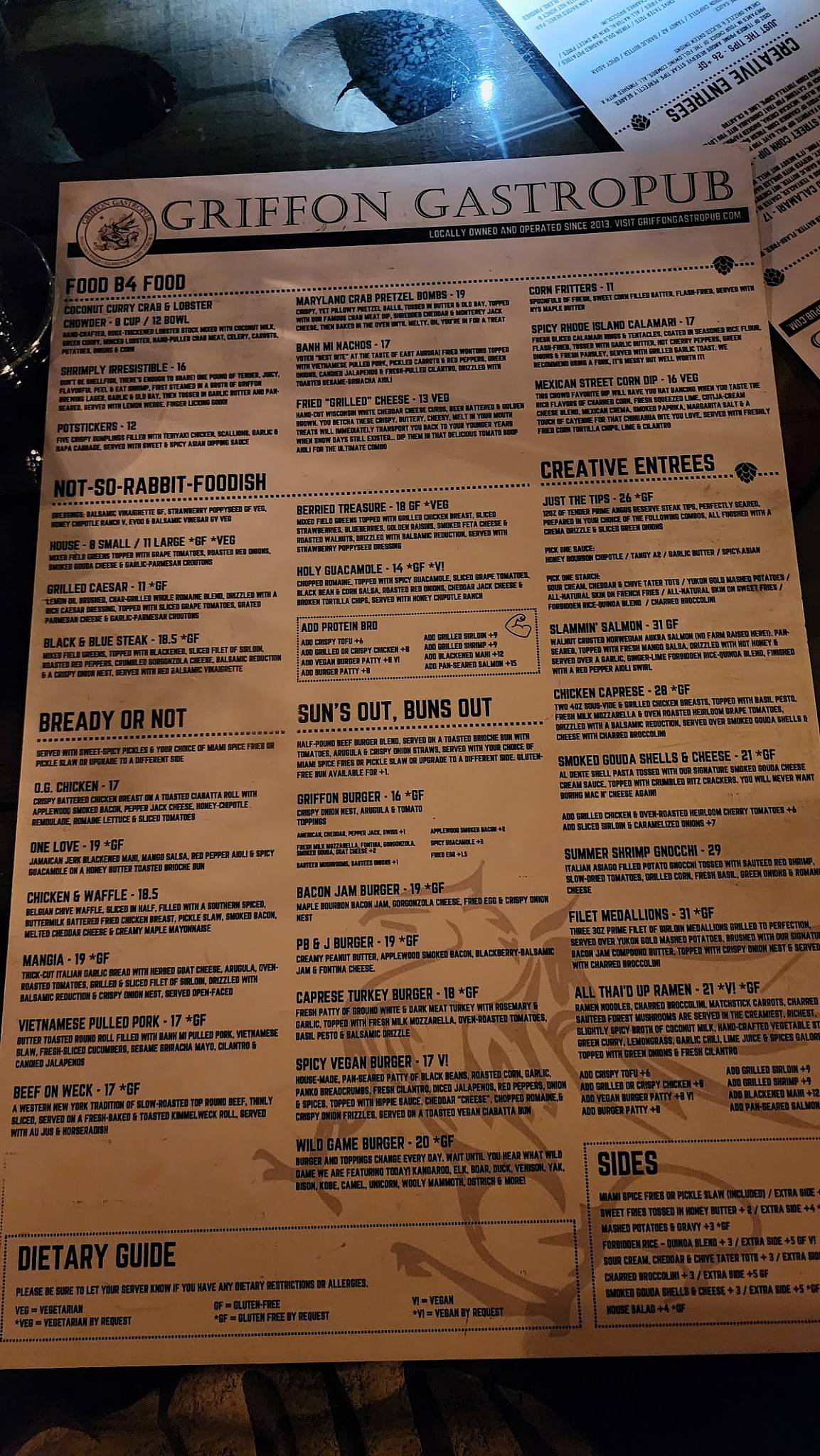 Menu at The Griffon Gastropub, East Aurora