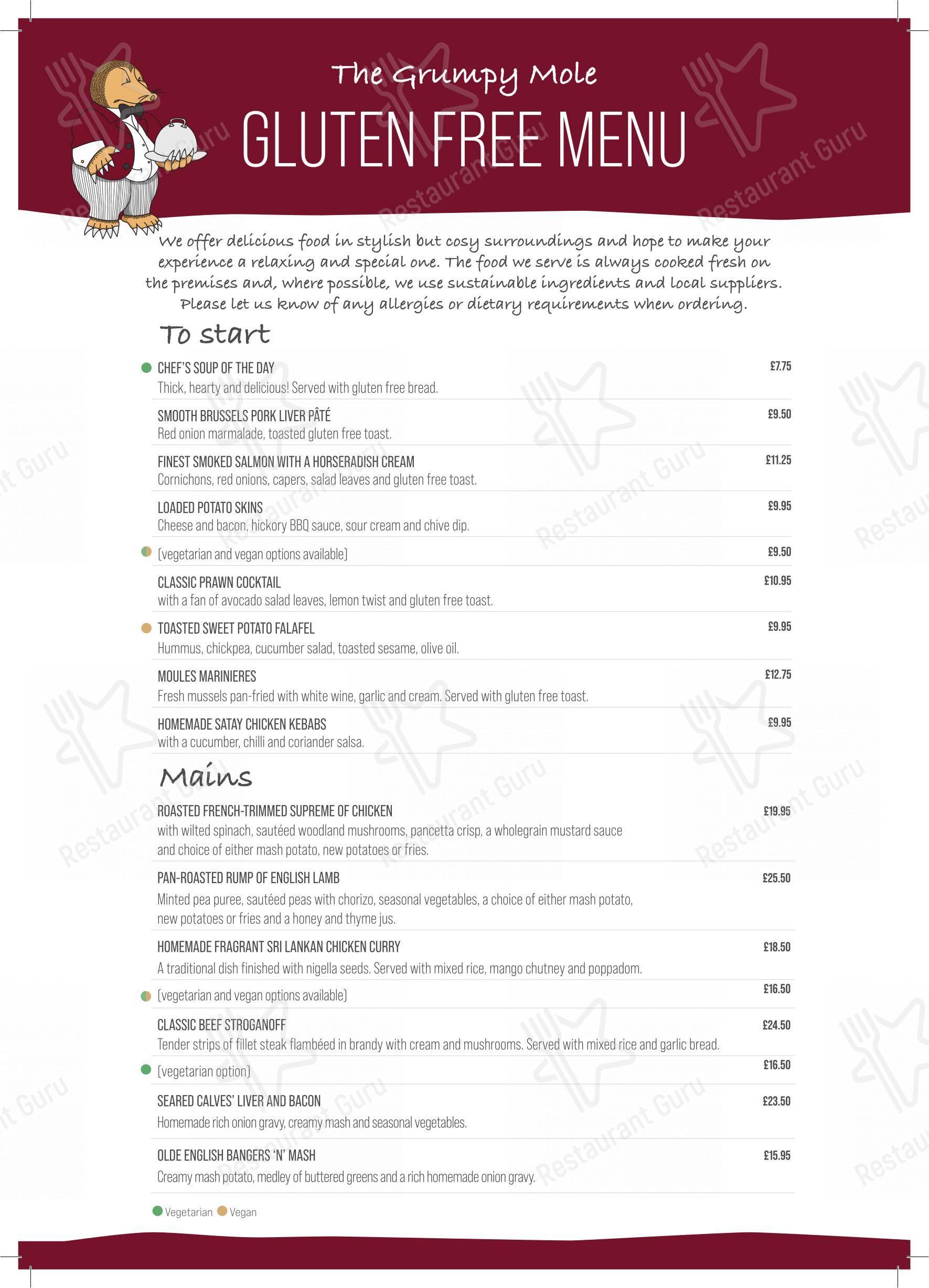 Menu at The Grumpy Mole - Cheam pub & bar, Sutton, Ewell Rd