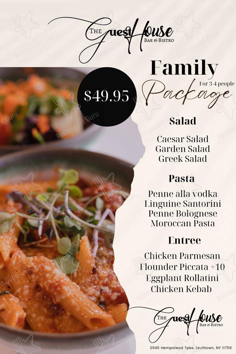 Menu at The Guest House Bar & Bistro, Levittown