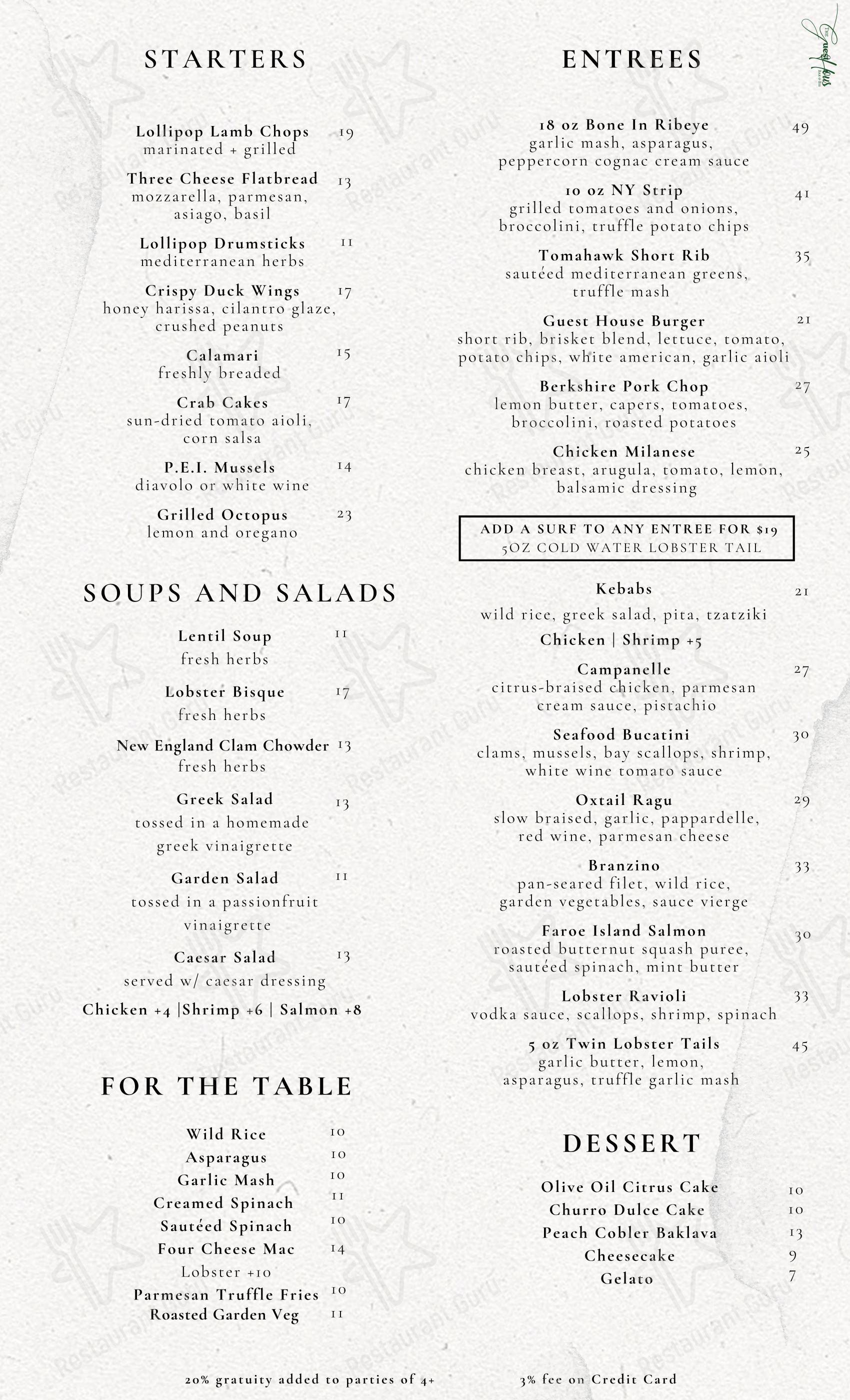 Menu at The Guest House Bar & Bistro, Levittown