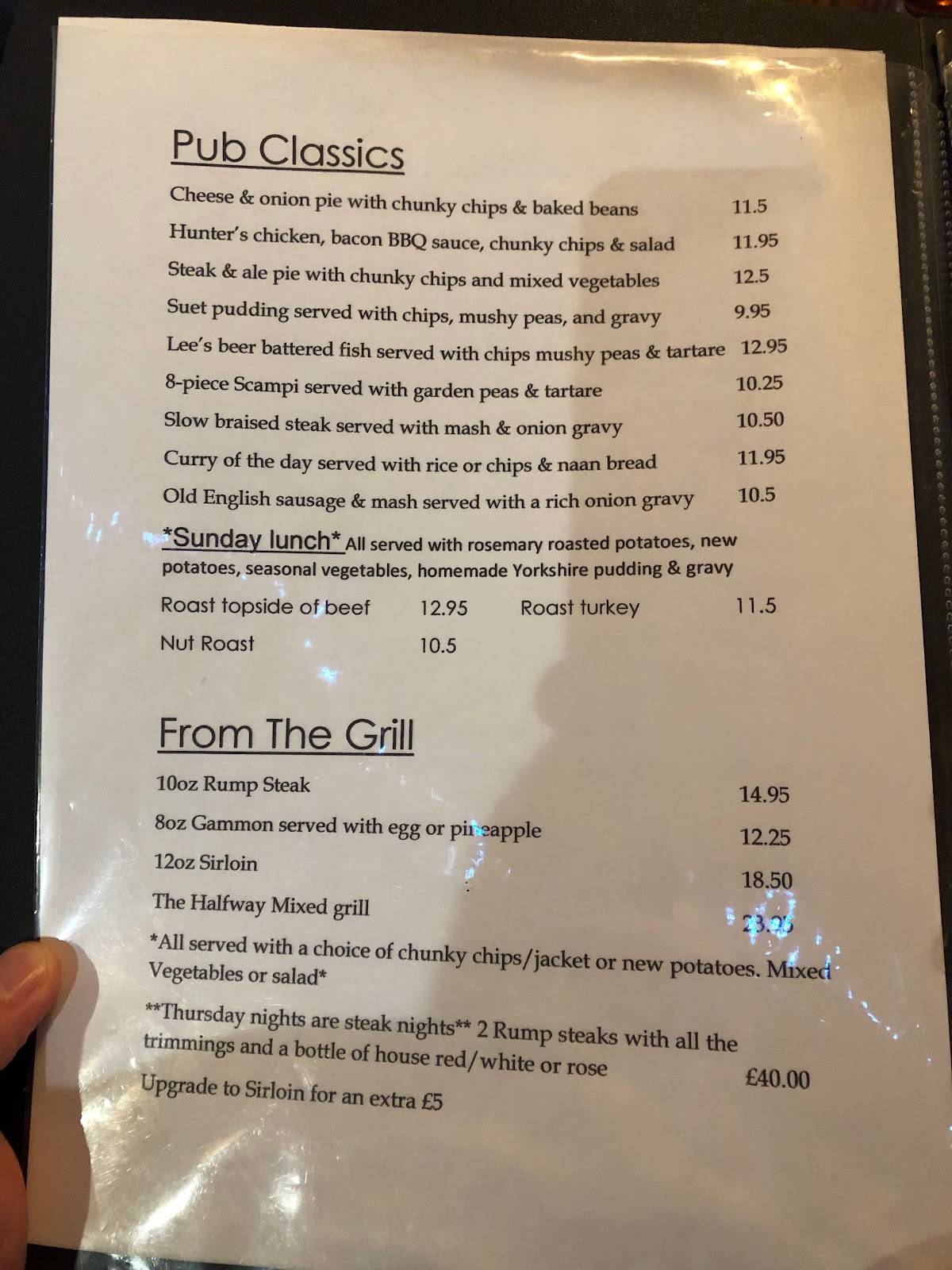 Menu at The Halfway House pub & bar, Oldham, 499 Rochdale Rd