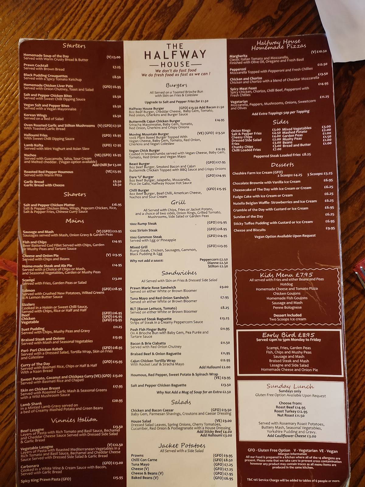 Menu at The Halfway House pub & bar, Oldham, 499 Rochdale Rd
