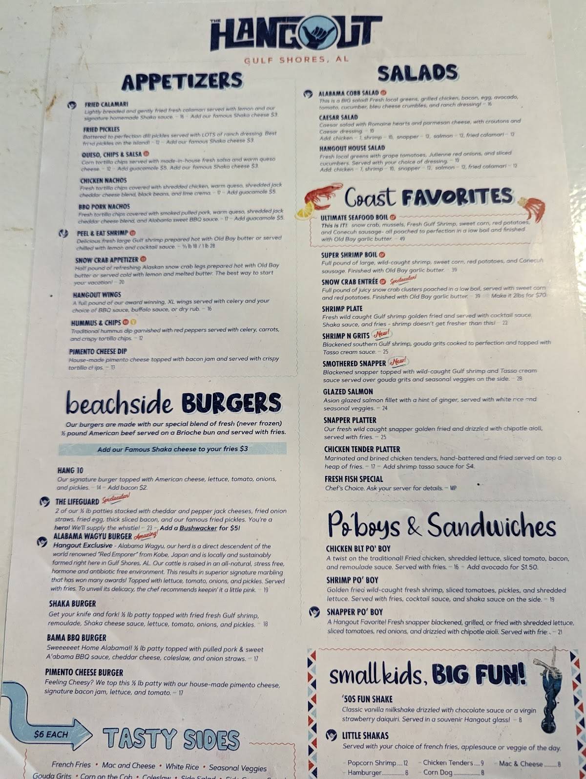 Menu at The Hangout Gulf Shores pub & bar, Gulf Shores, 101 E Beach Blvd