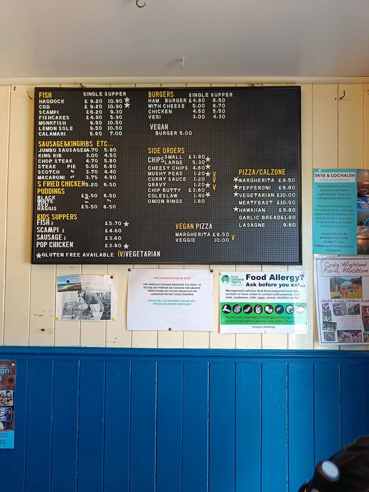 Menu at The Harbour Fish Bar, Plockton