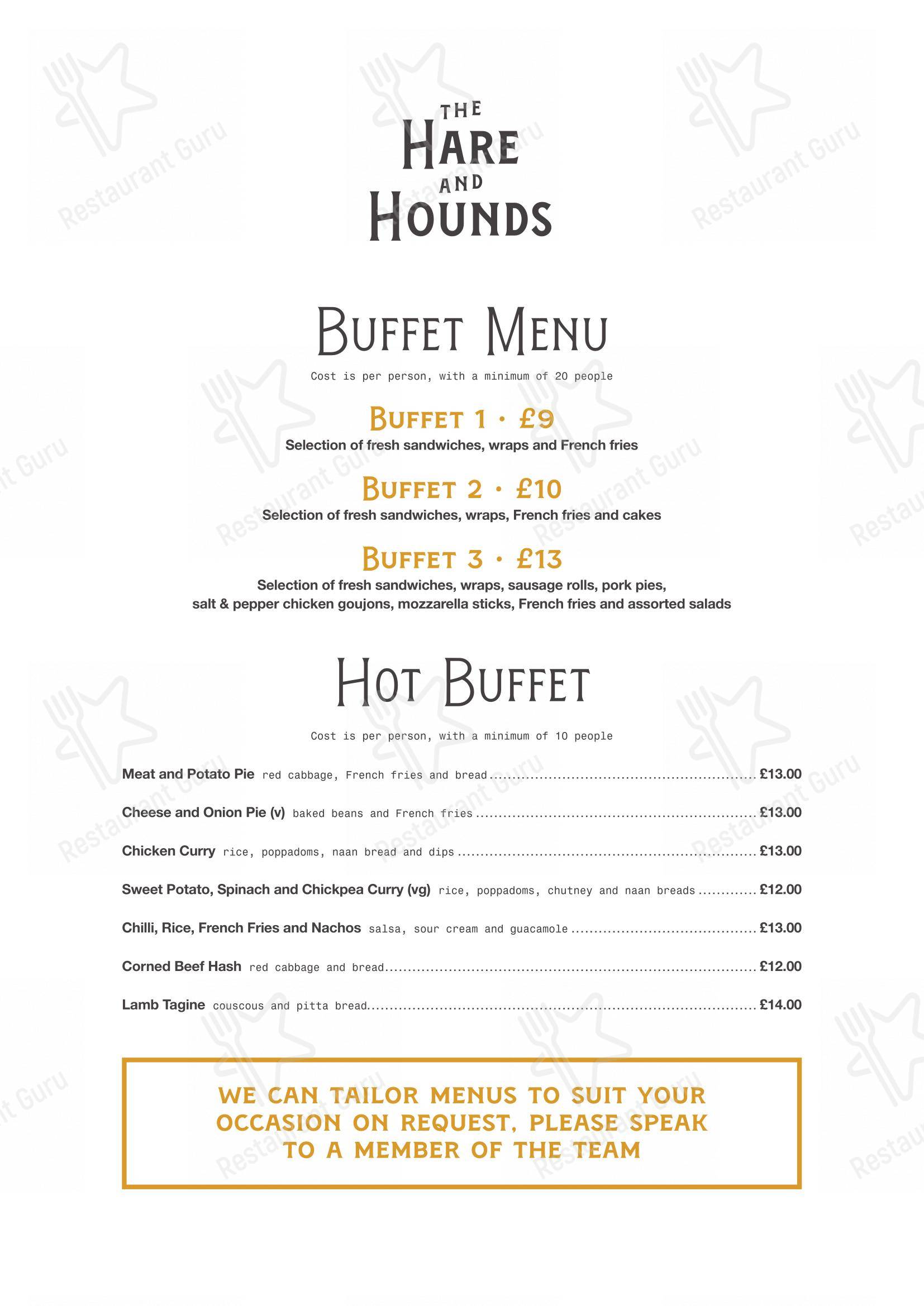 Menu at The Hare & Hounds pub & bar, Manchester, 228 Oldham Rd