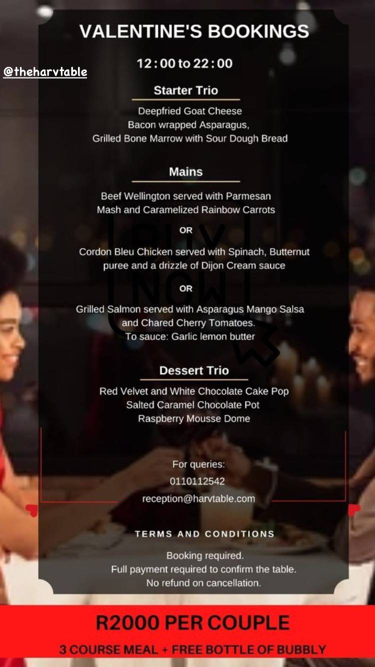 Menu at The Harv Table by Leko Madlala restaurant, Sandton