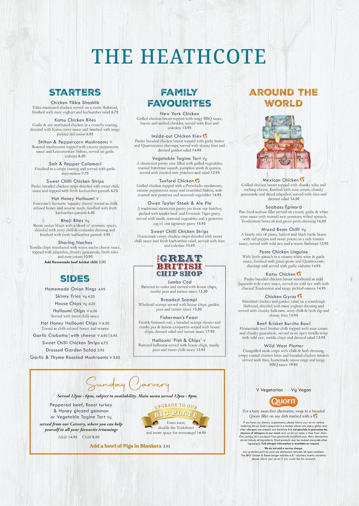 Menu at The Heathcote pub & bar, Royal Leamington Spa