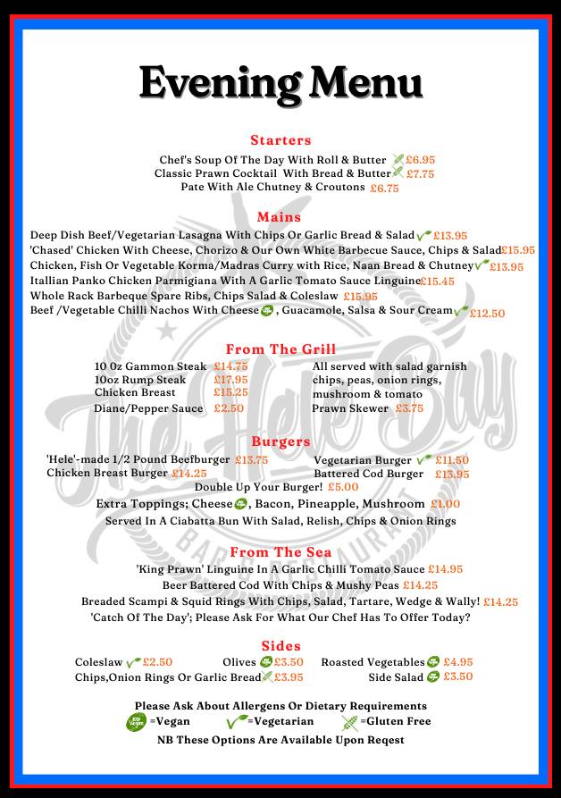Menu at The Hele Bay Pub, Ilfracombe