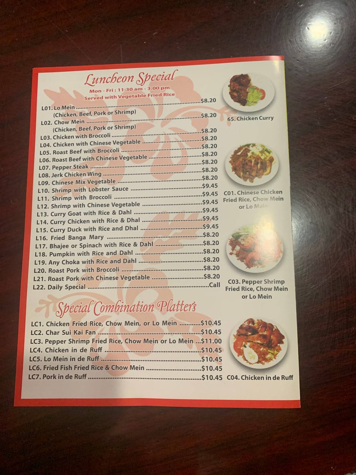 Menu at The Hibiscus restaurant, Sunrise