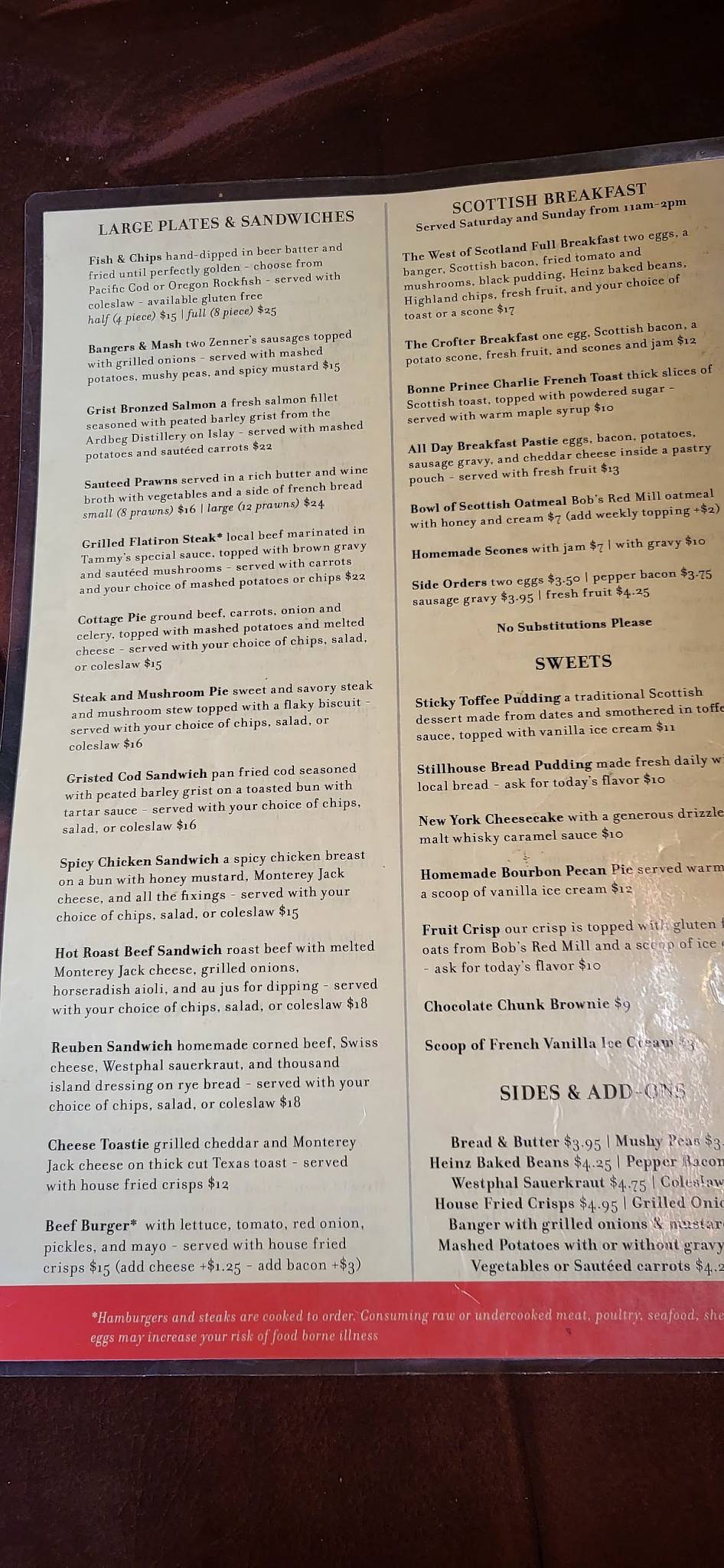 Menu at The Highland Stillhouse pub & bar, Oregon City