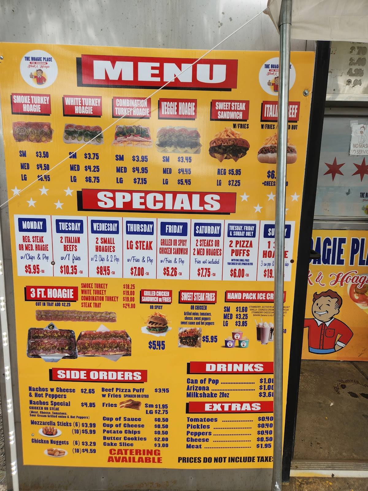 Menu at The Hoagie Place restaurant, Chicago