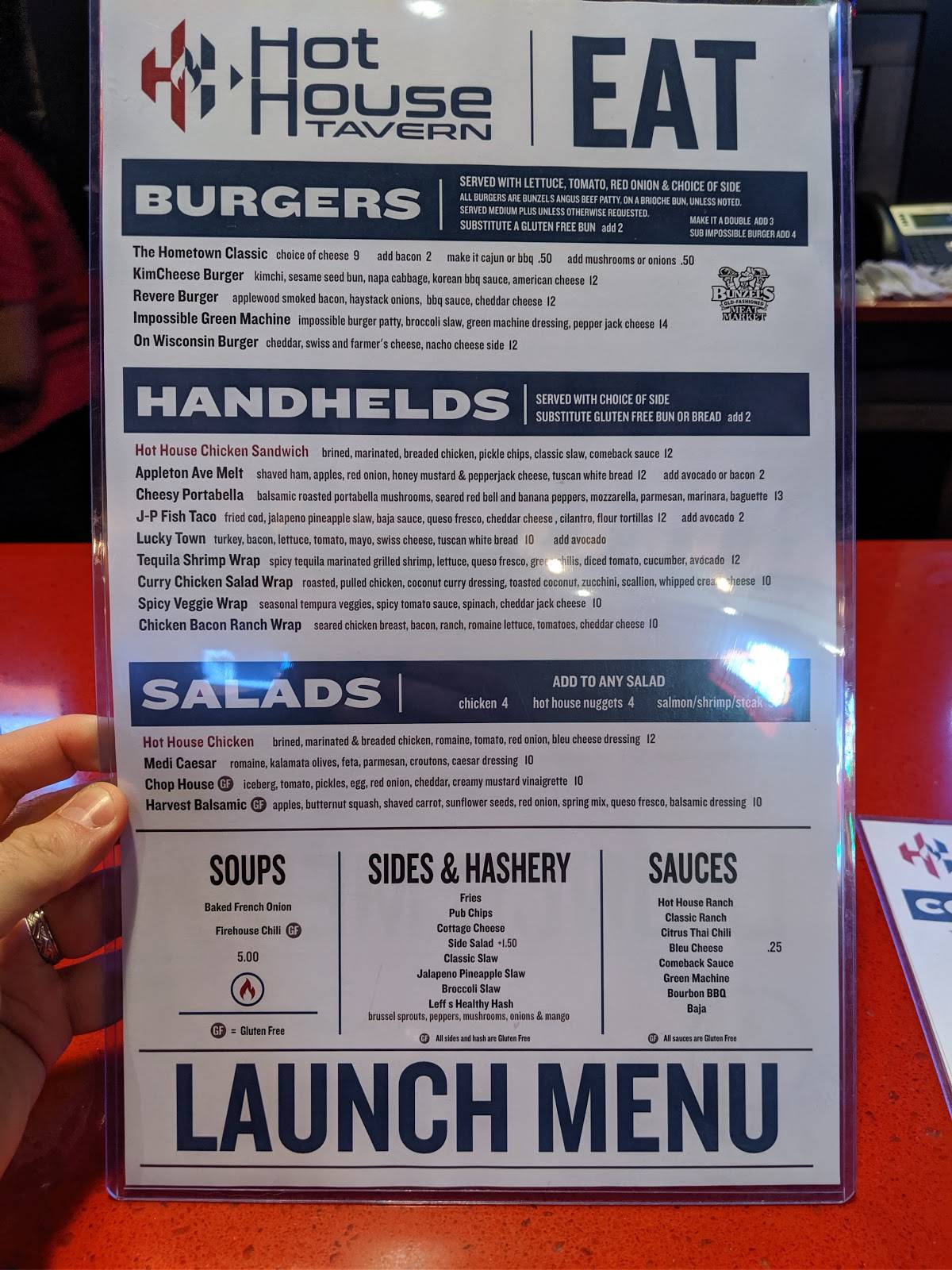 Menu at The Hot House Tavern restaurant, Menomonee Falls