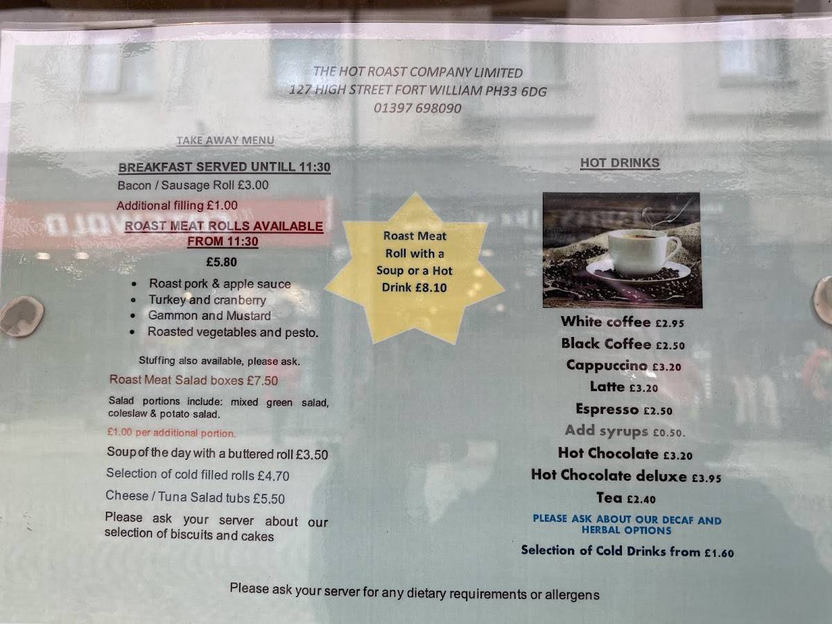 Menu at The Hot Roast Company Ltd cafe, Fort William