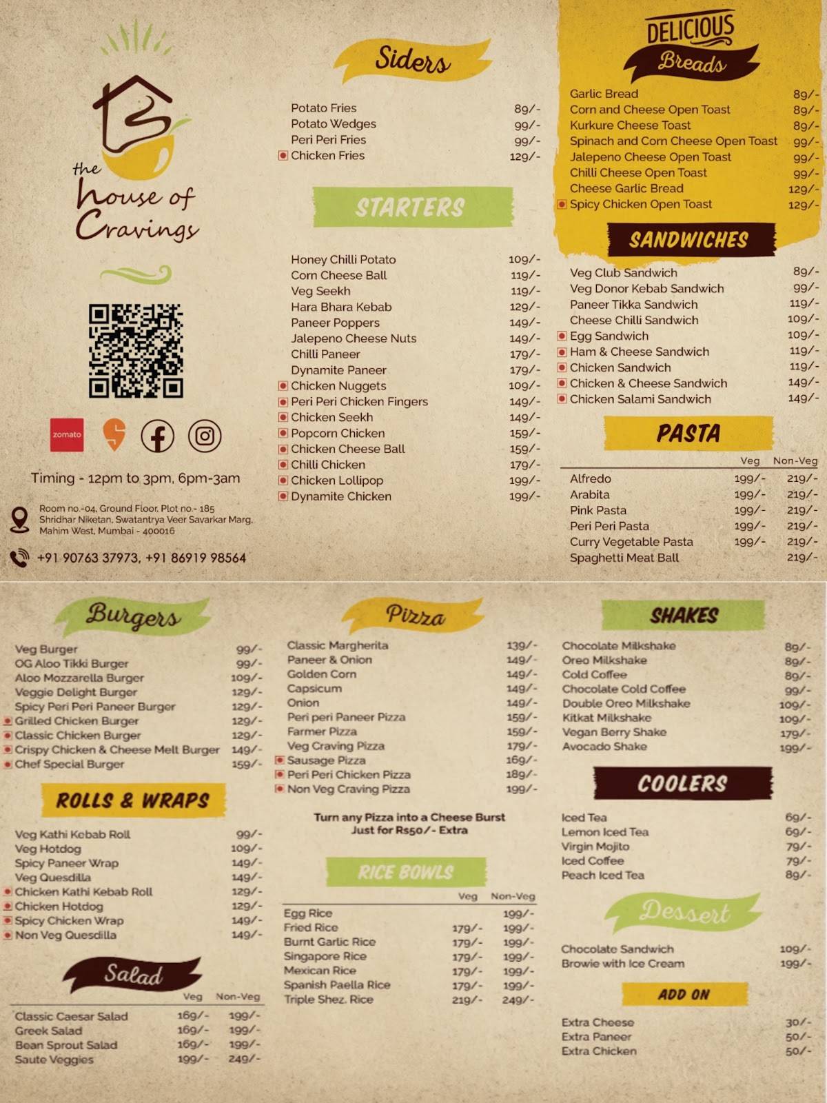 Menu at The House of Cravings, Mumbai