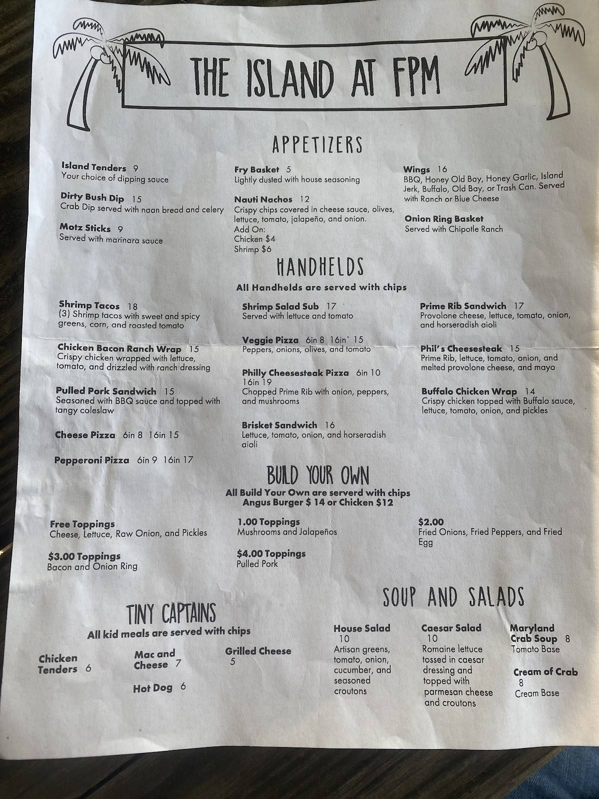 Menu at The Island at Flying Point Marina restaurant, Edgewood